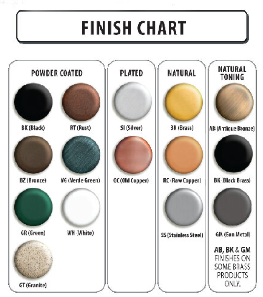 Outdoor Light Finish & Color Chart | Corona Lighting